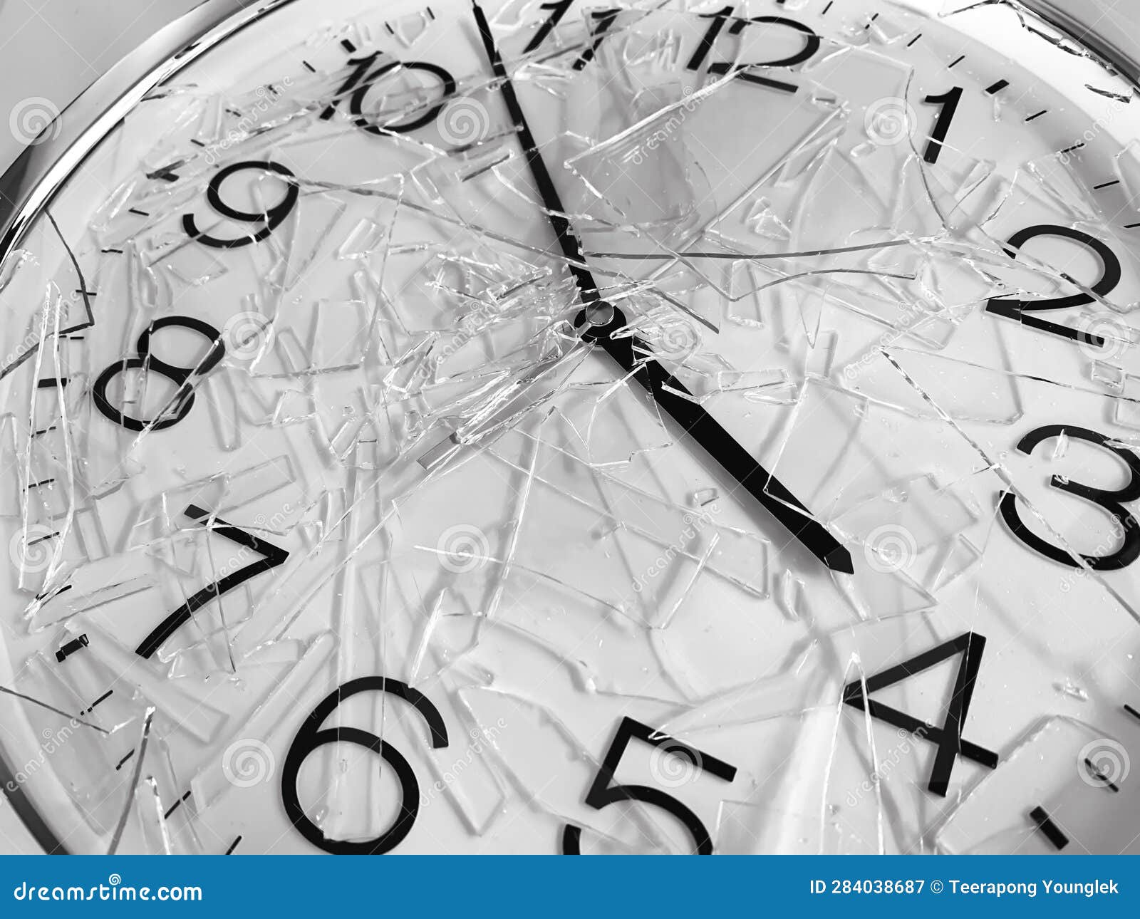 Clock with Cracked and Broken Glass, Black and White Tone Stock Image ...