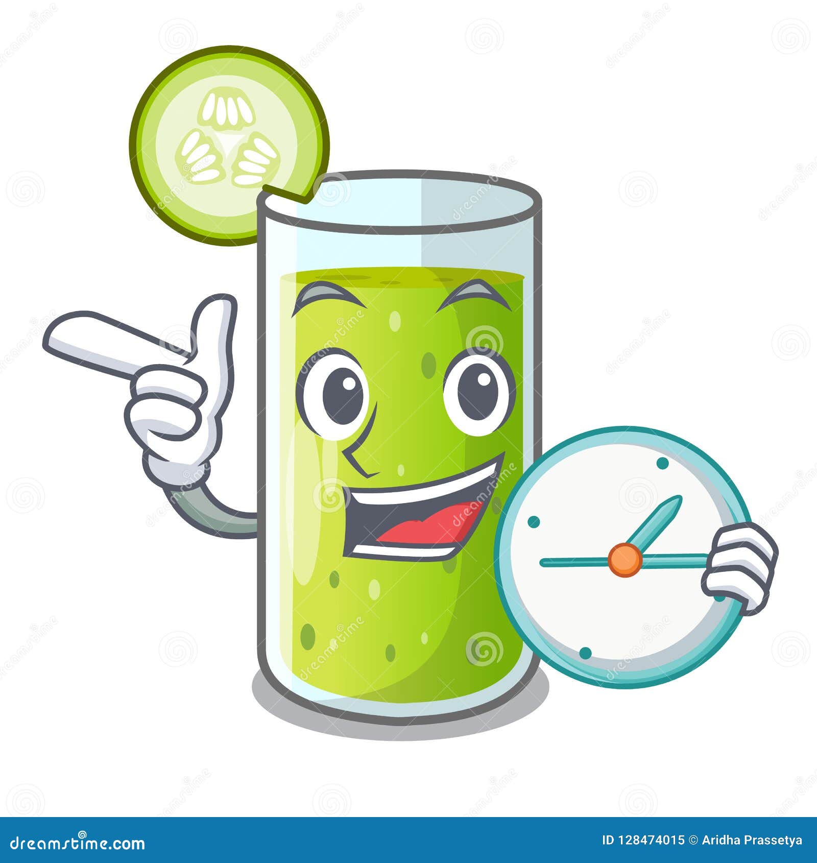 With Clock Cucumber Juice in a Cartoon Glass Stock Vector ...