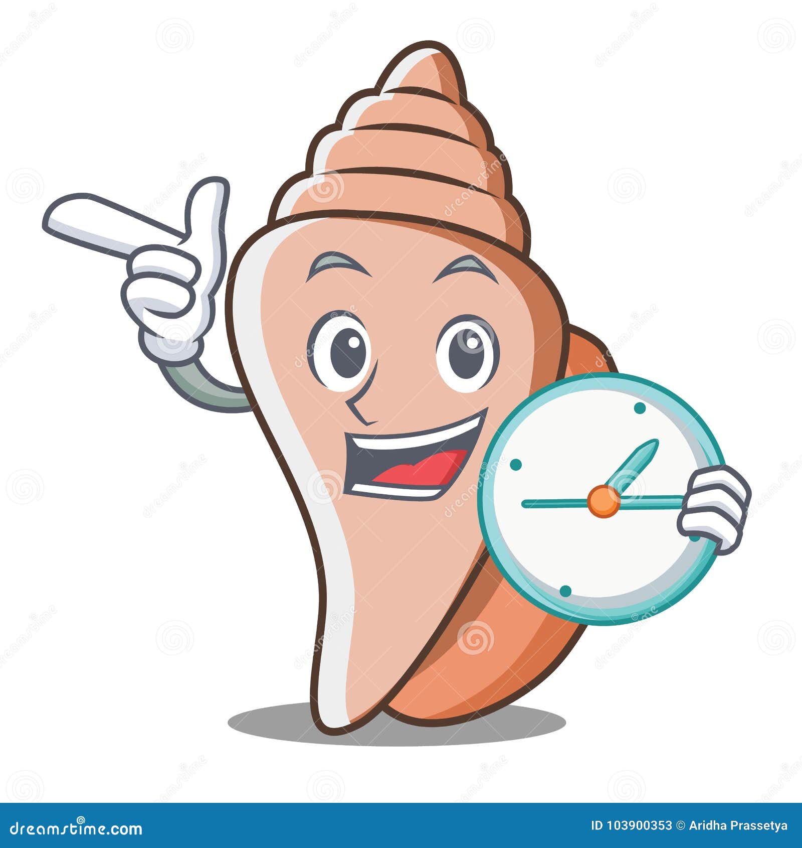 With Clock Cute Shell Character Cartoon Stock Vector - Illustration of ...