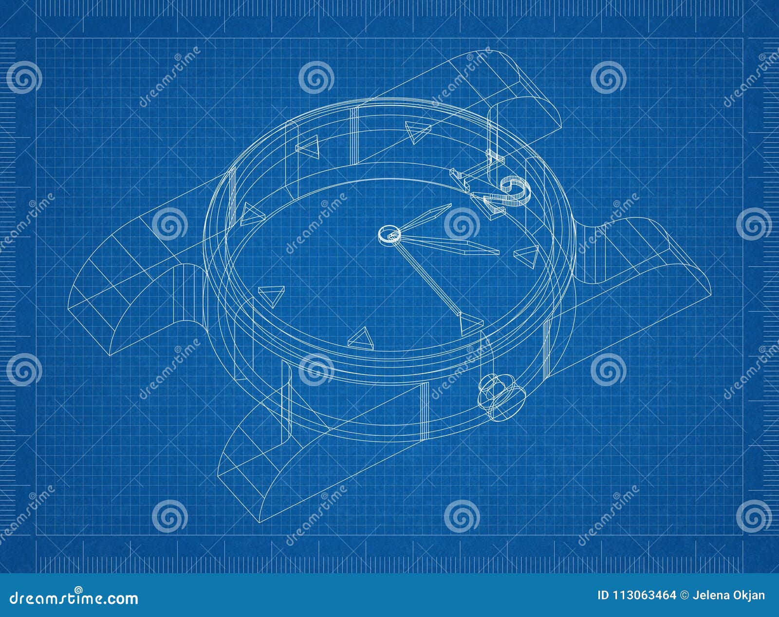 Clock 3D blueprint stock illustration. Illustration of model - 113063464
