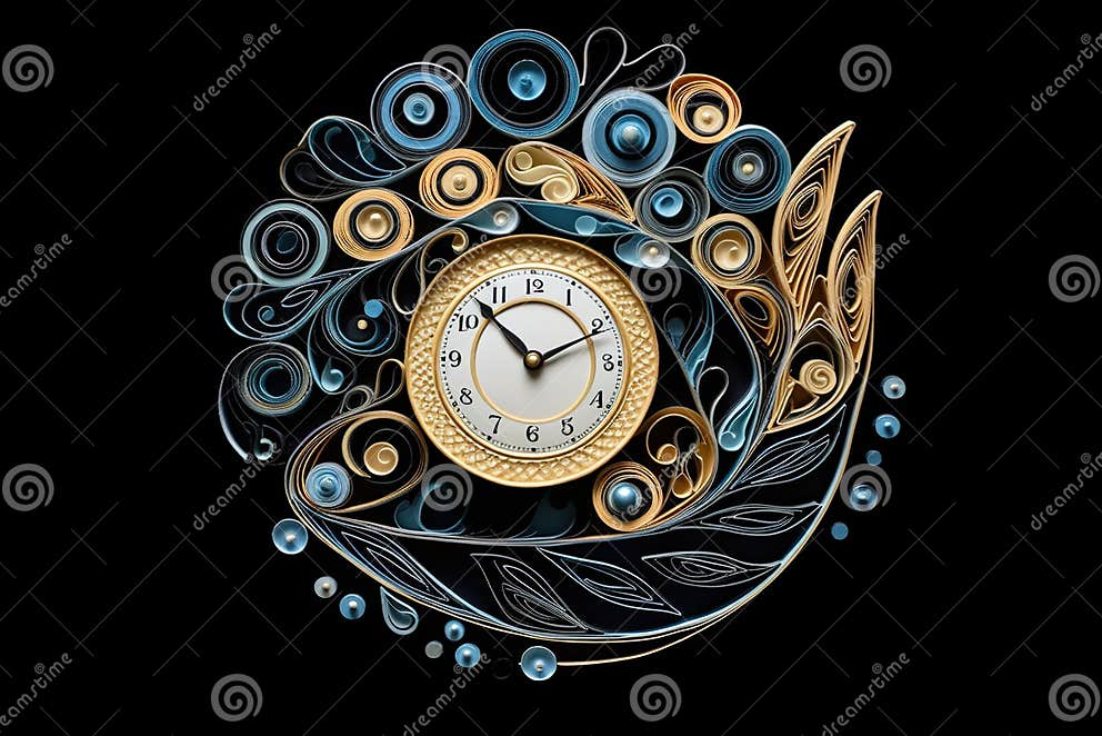 A Clock with a Decorative Design on a Black Background. Generative AI ...