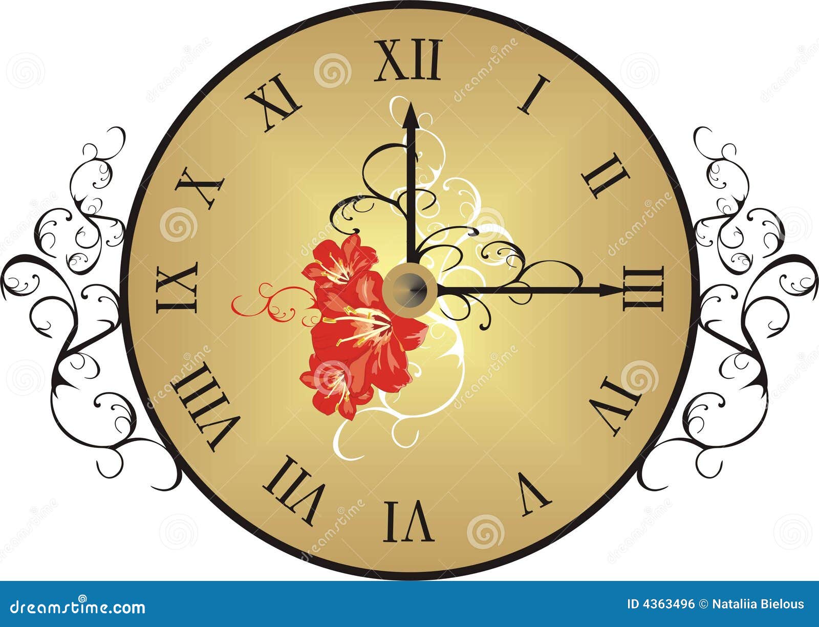 Clock with Decorative Elements Stock Vector - Illustration of ...