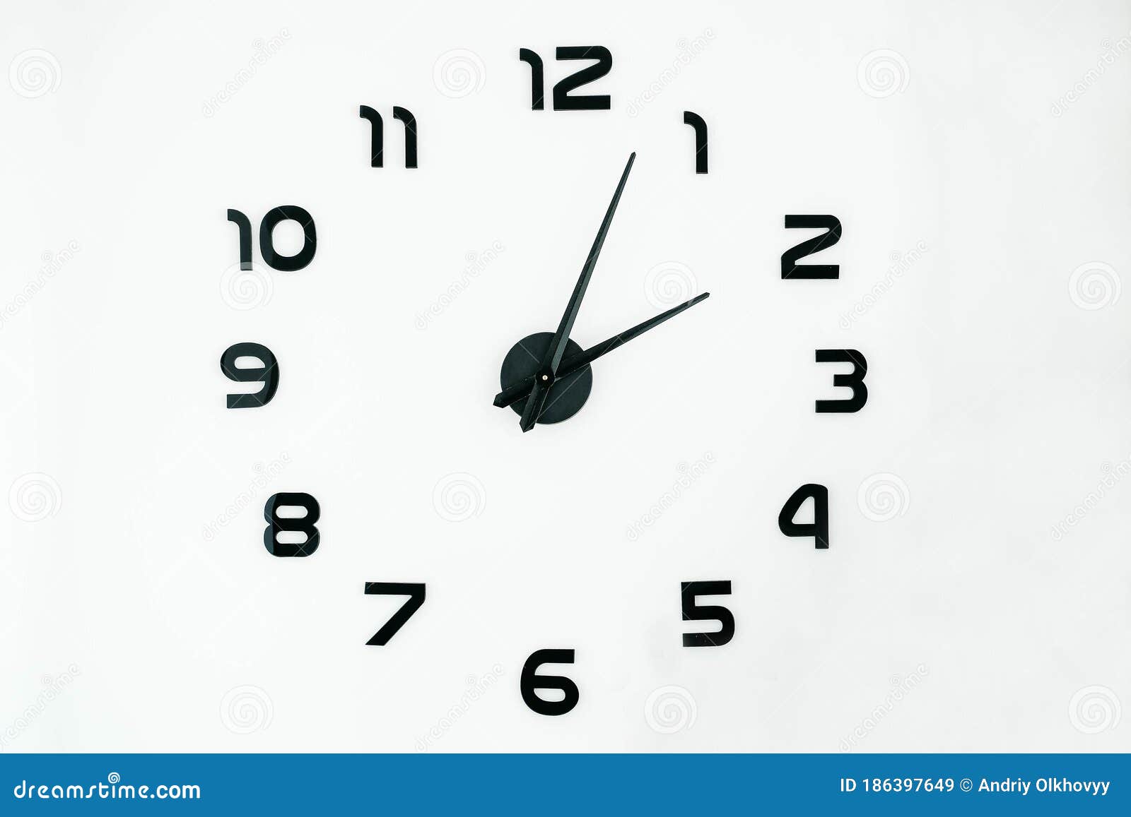 Clock Dial with Black Hands and Numbers on a White Background. Copy ...