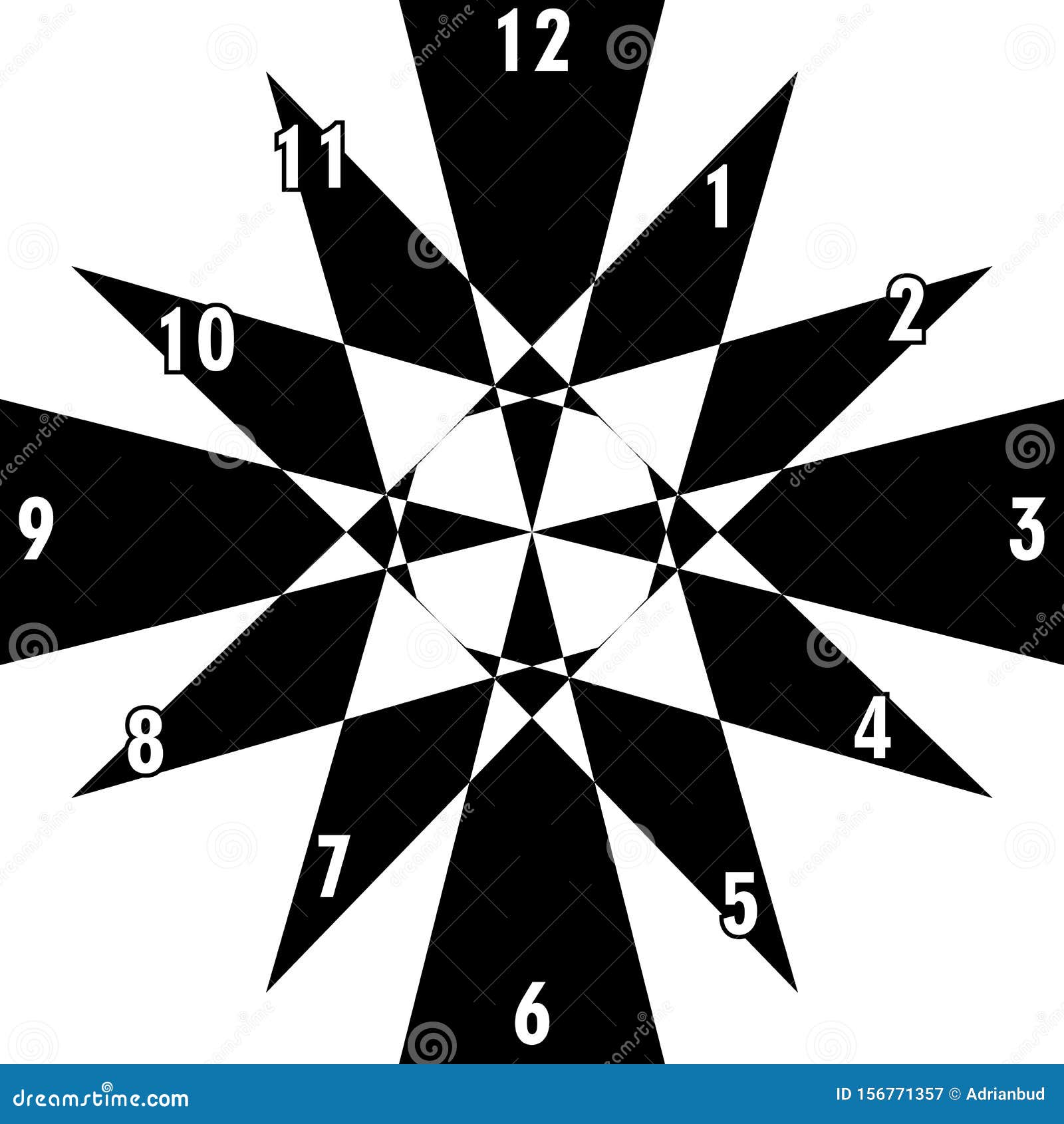 Clock Dial Black Triangle Based Signs with White Hourly Numbers Black ...