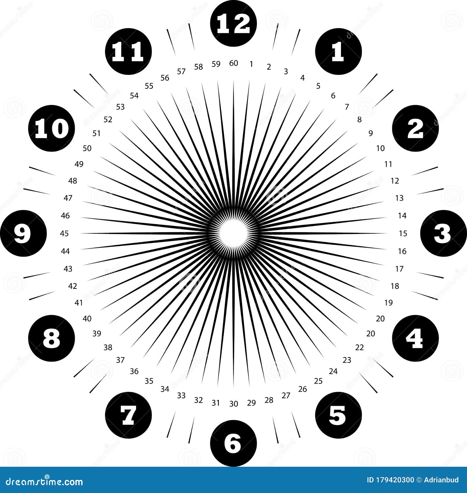 Clock Dial Enormous Numbers in Circle Hourly Negative Space on Blaack ...