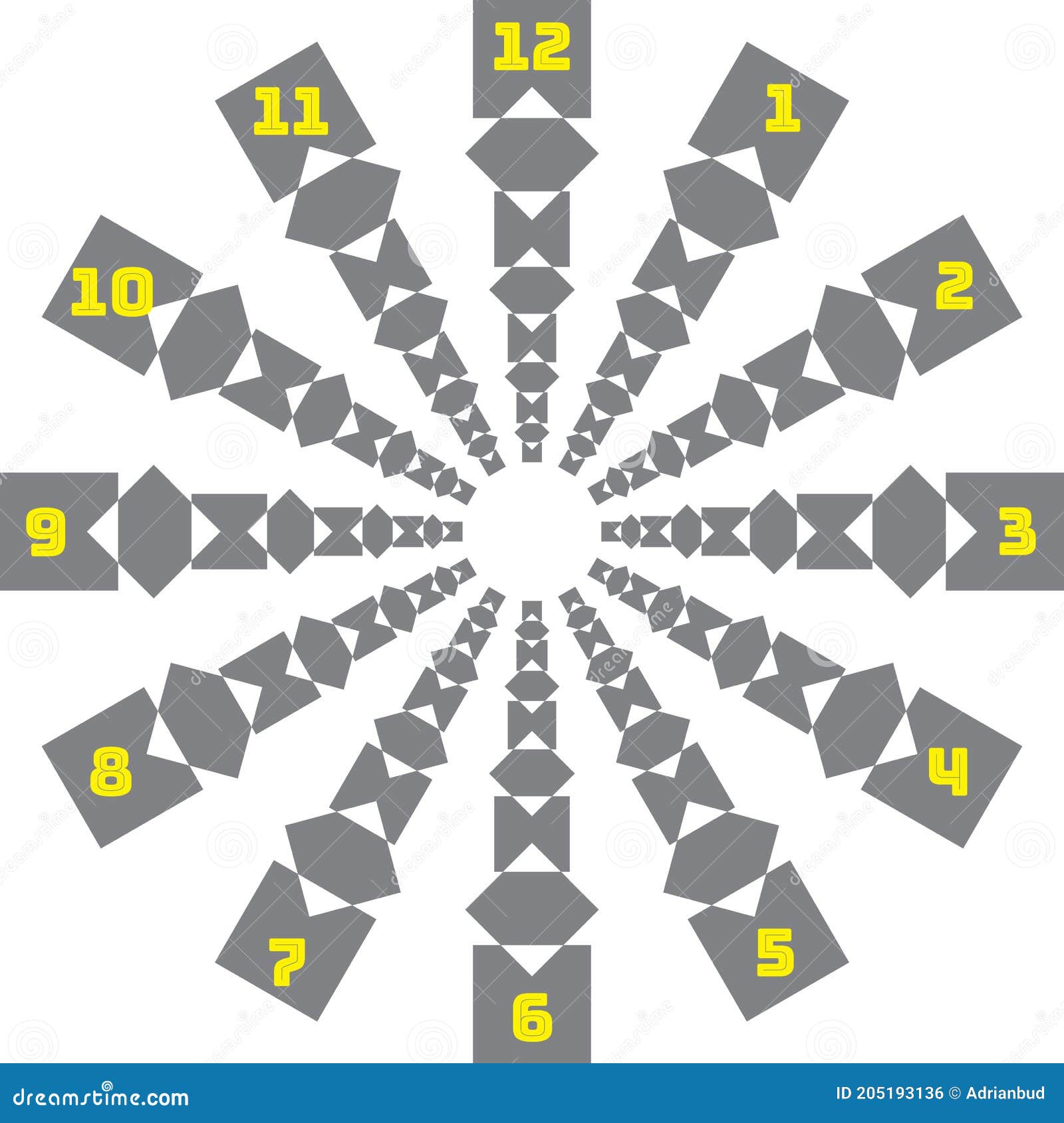 Clock Dial Gray Rectangle Diamond Alternating Signs Yellow Numbers ...