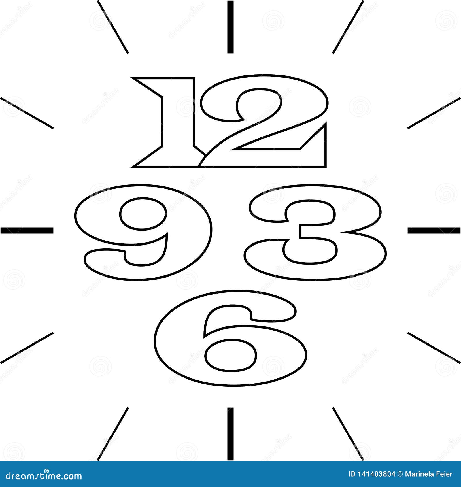 Clock Dial 14 - Numbers and Lines Stock Vector - Illustration of lines ...