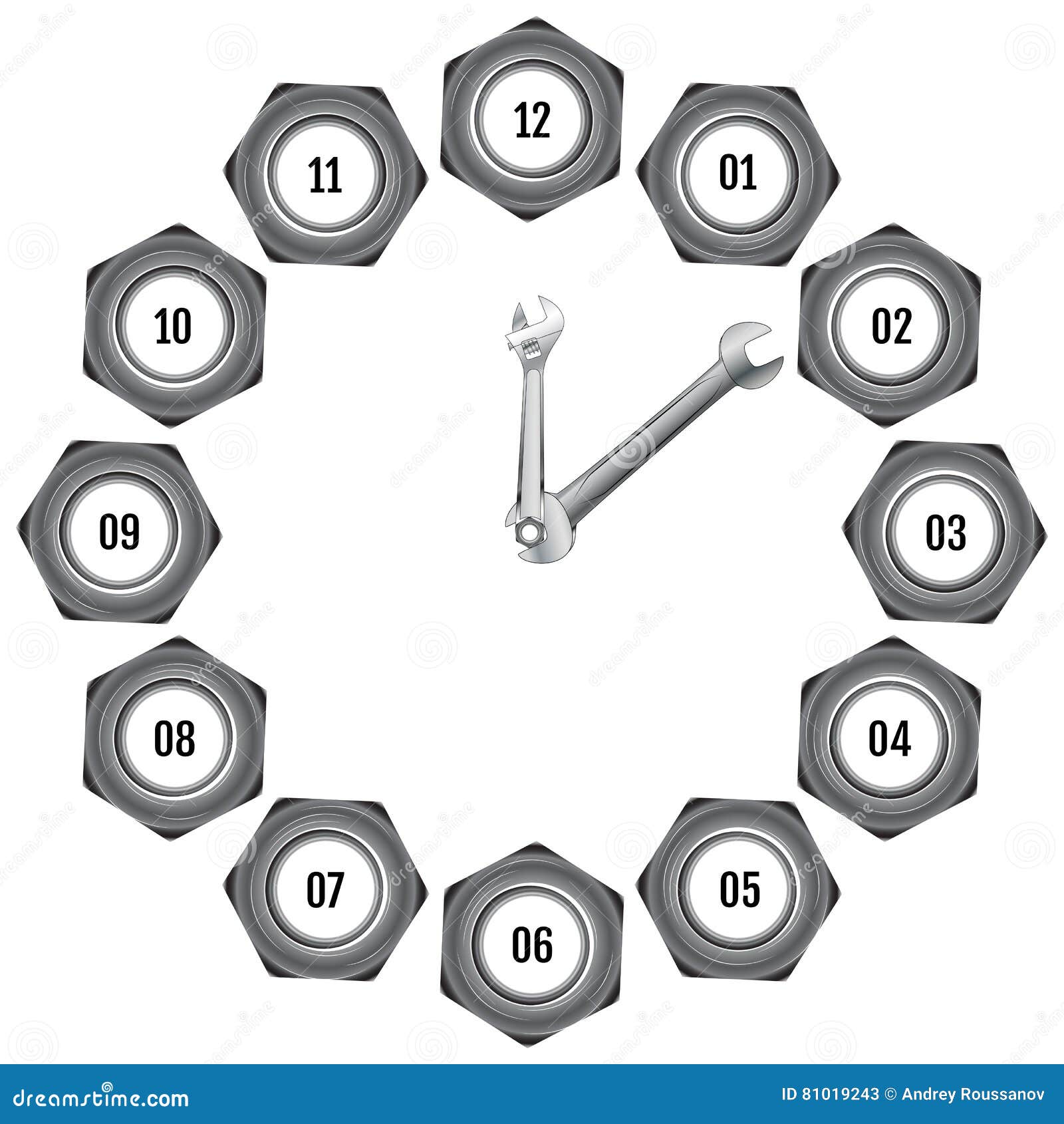 Clock Dial Out of Screw-nut and Wrenches Arrow Stock Vector ...