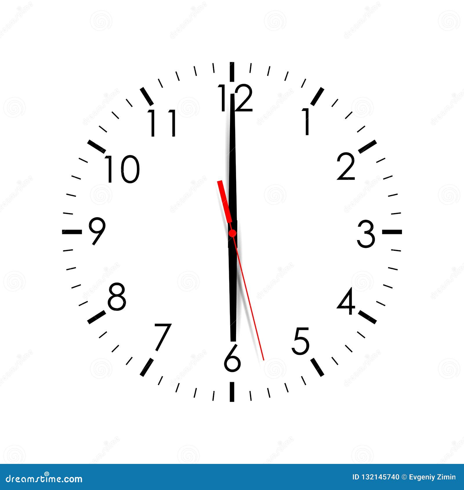 Clock Dial Shows 6:00 Isolated on White Background Stock Vector ...
