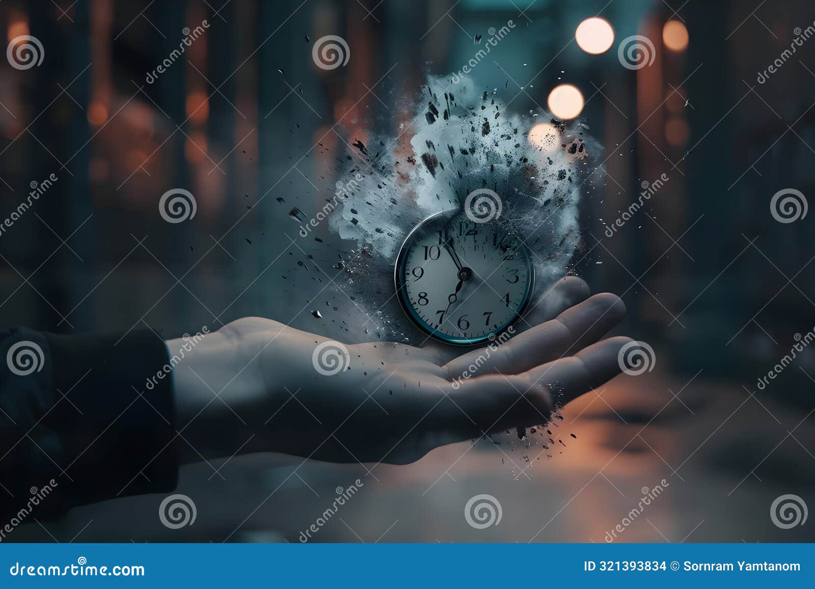 A Clock Disintegrating in the Palm of an Outstretched Hand, Symbolizing ...