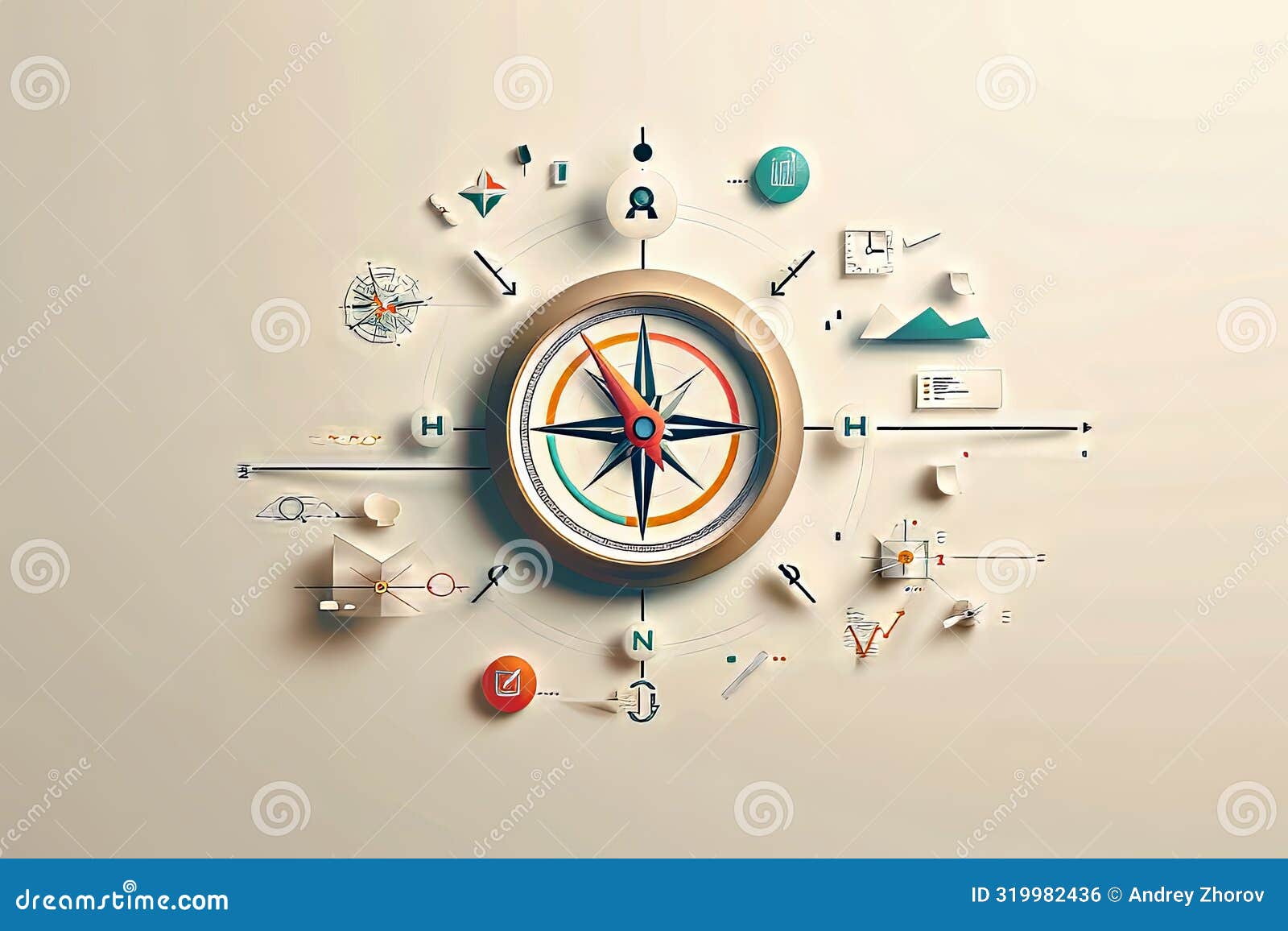 Clock Displaying Time with a Compass Design on the Face Stock ...