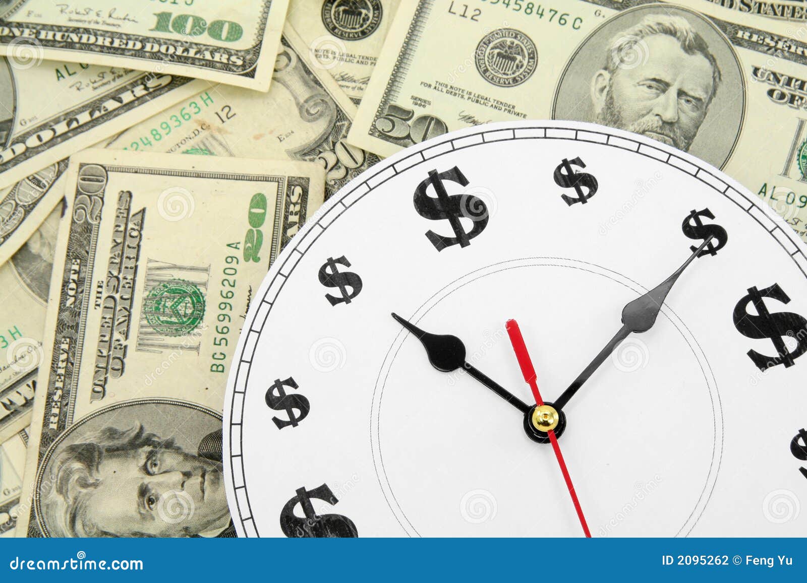 Clock and dollars stock photo. Image of symbol, wall, hands - 2095262