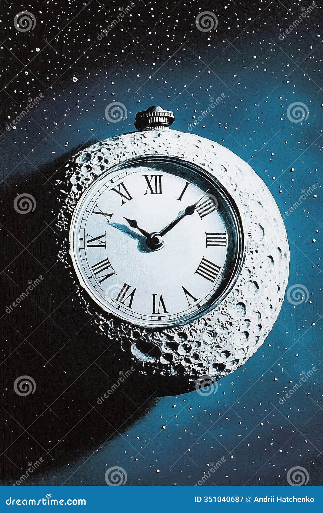 A Clock Embedded in the Moon Its Hands Slowly Spinning As Time Freezes ...