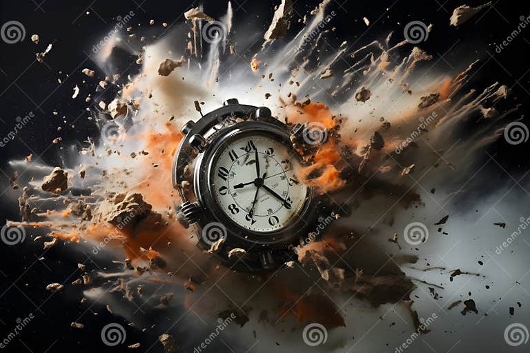 A Clock Exploding To Pieces. Time Passing Concept Stock Illustration ...