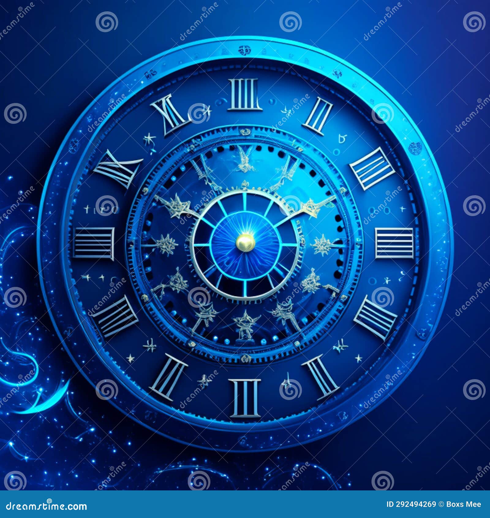 Clock Face with Blue Background. 3d Rendering, 3d Illustration Stock ...