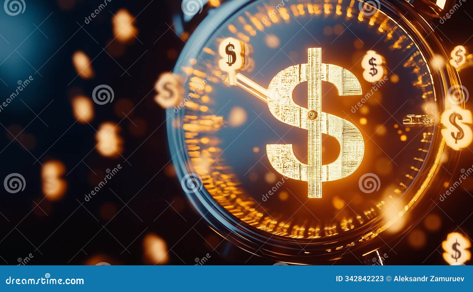 A Clock Face Captivates Attention with Glowing Dollar Signs ...