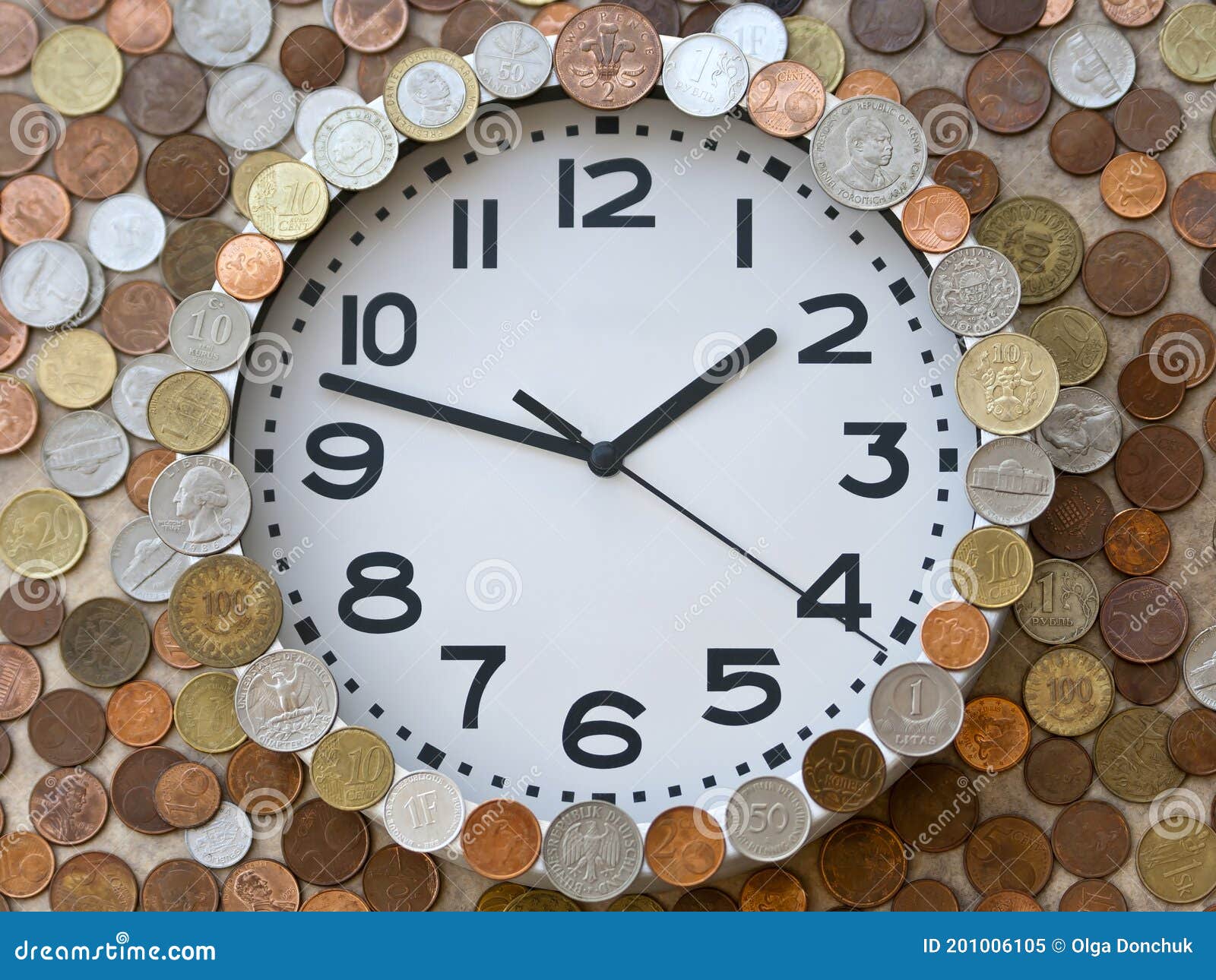 Clock Face on Coin Background Stock Image - Image of concept, black ...