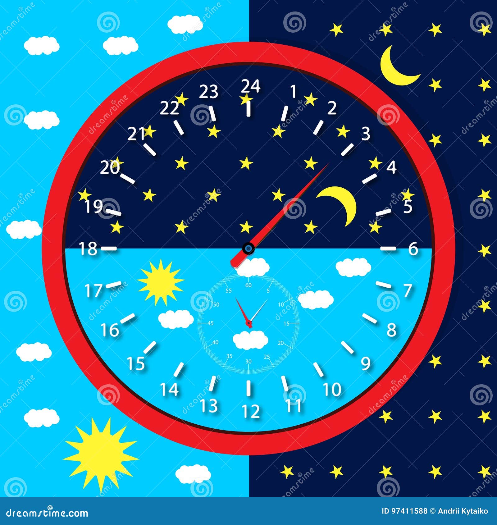 Clock face day and night stock vector. Illustration of dial - 97411588