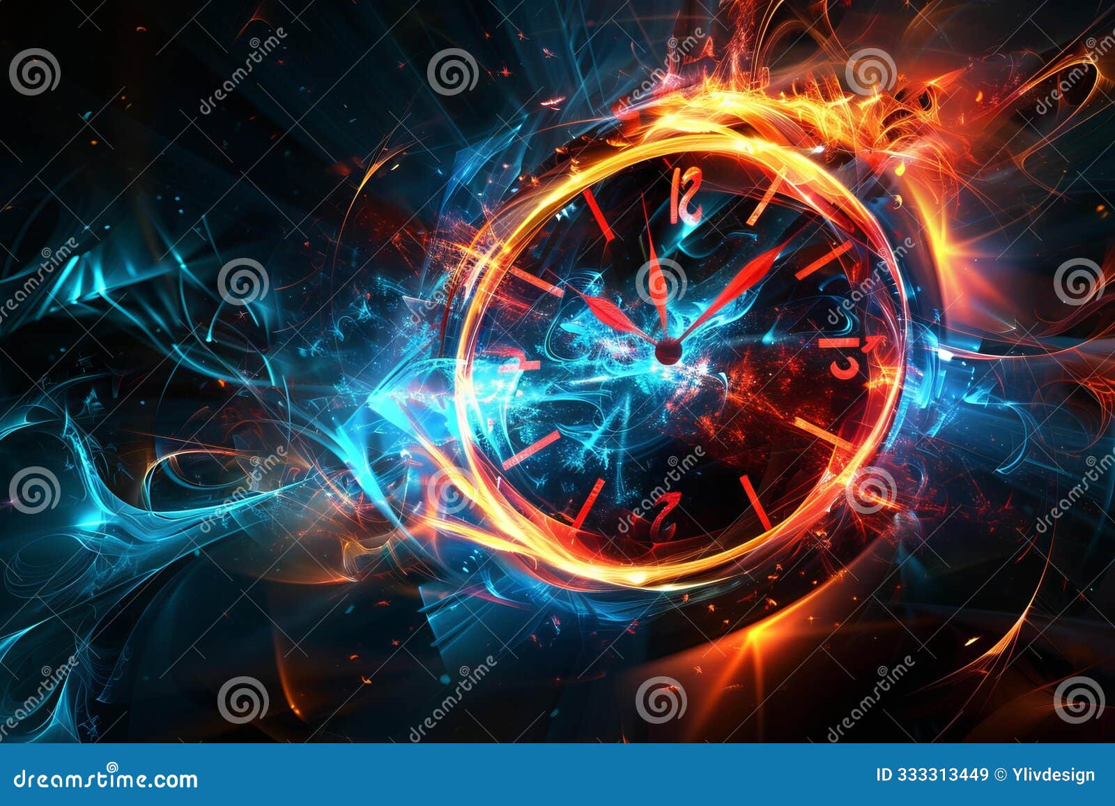 Clock Face Exploding with Light Trails Moving through Time and Space ...