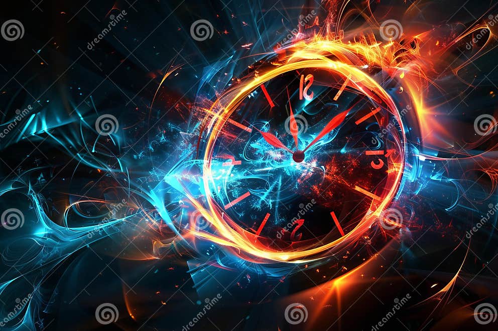 Clock Face Exploding with Light Trails Moving through Time and Space ...