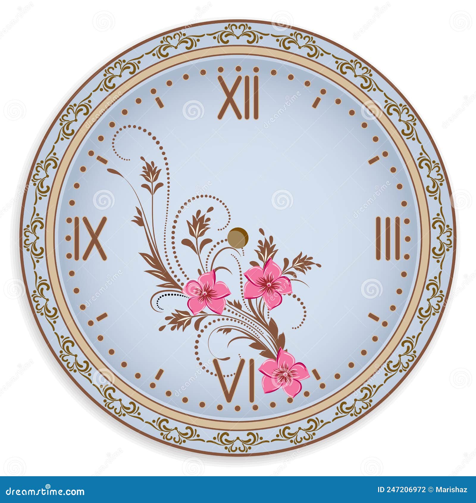 Clock Face with Flowers Ornament Stock Vector - Illustration of face ...