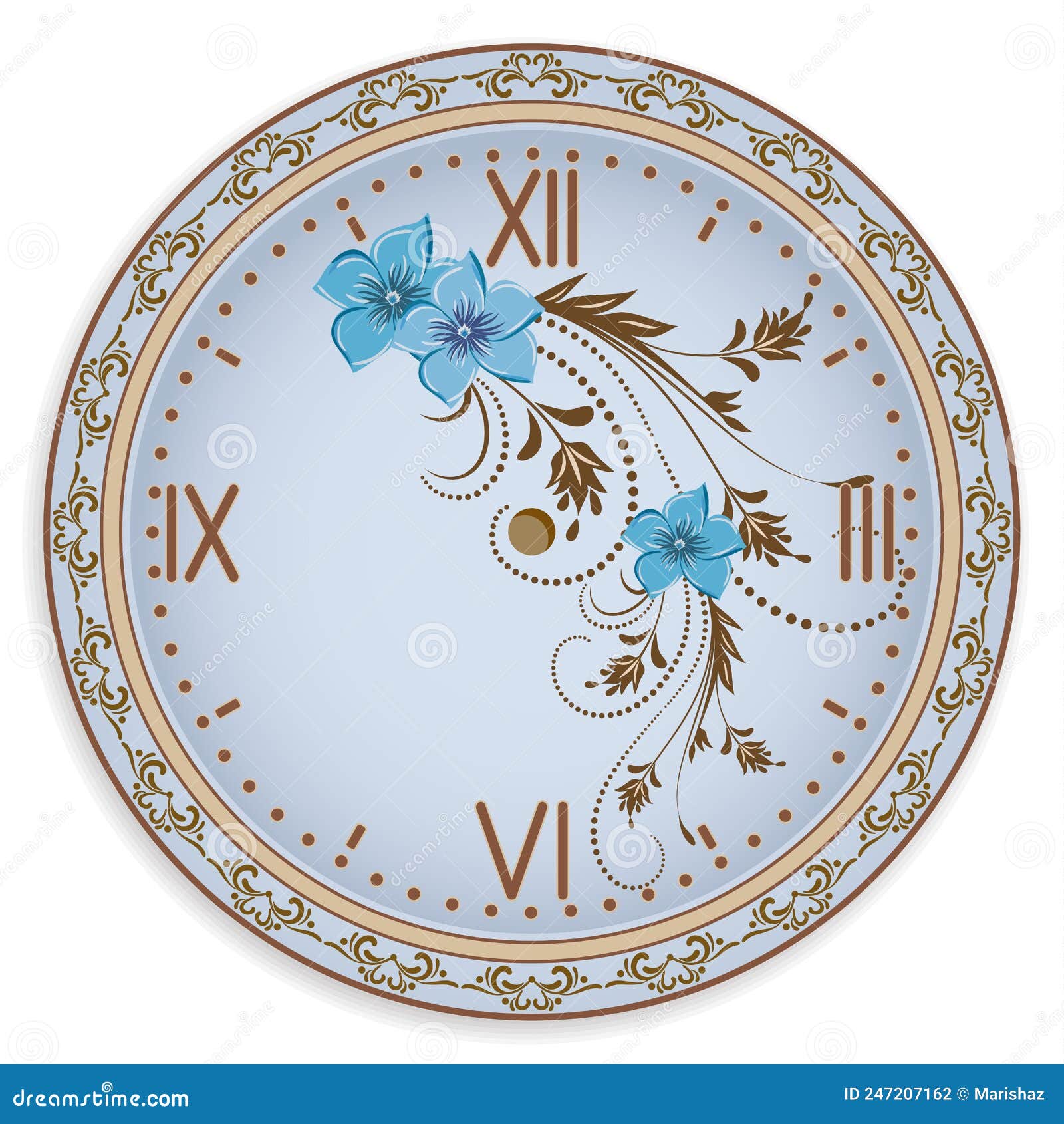 Clock Face with Flowers Ornament Stock Vector - Illustration of pattern ...