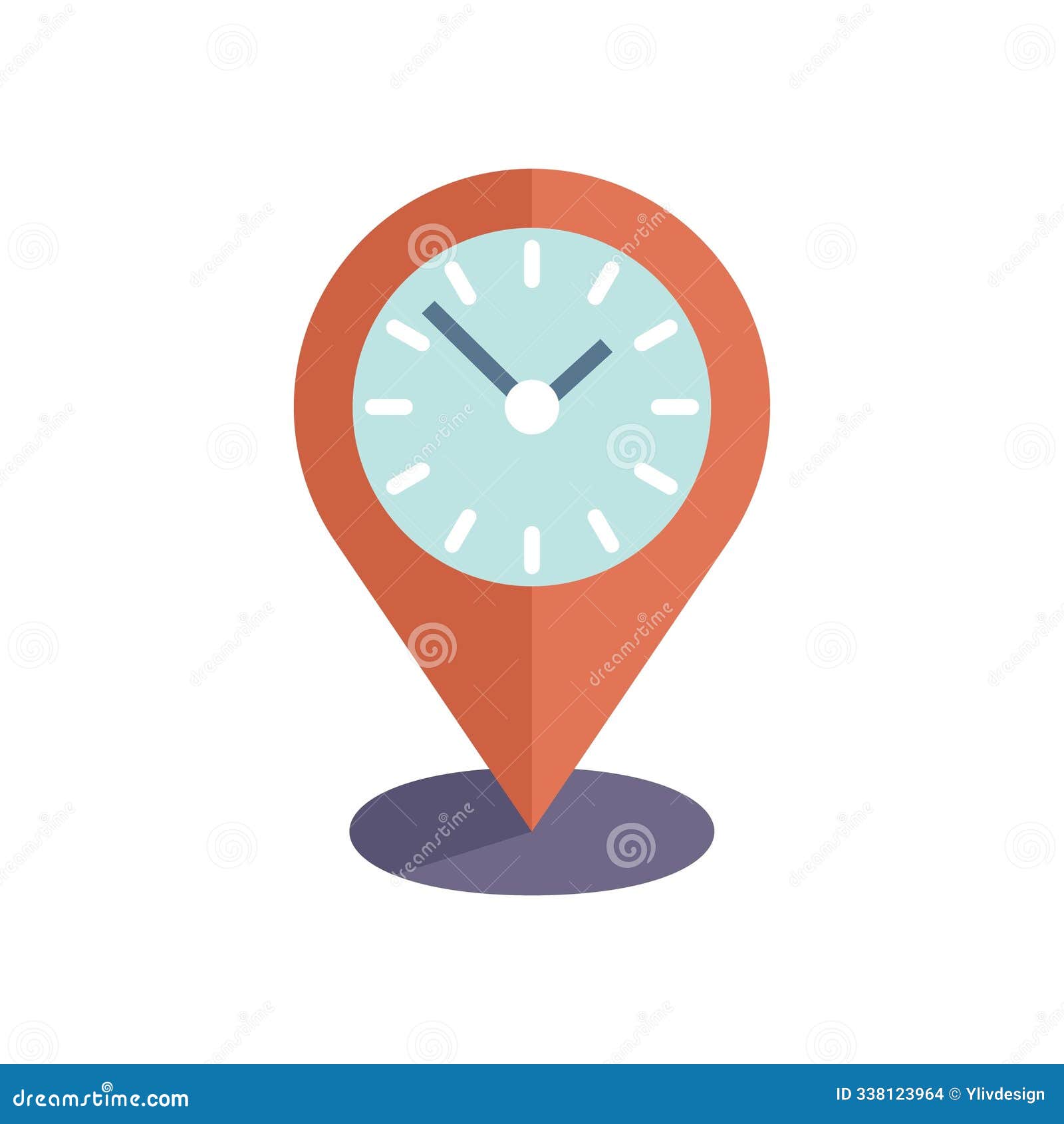 Clock Face Marking a Location with a Map Pin Pointing at Time Stock ...