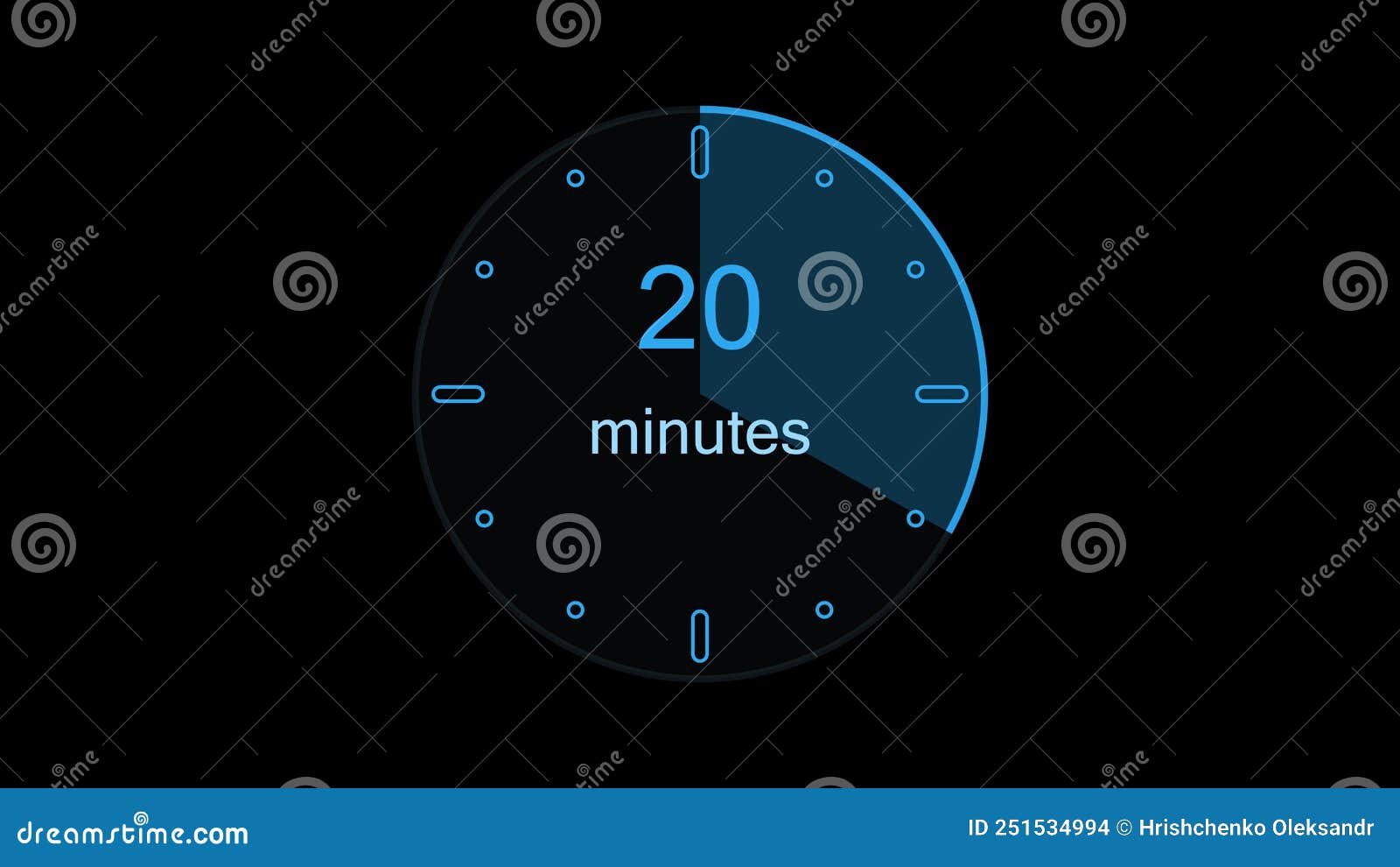 Clock Face at 20 Minutes on a Black Background Stock Illustration ...