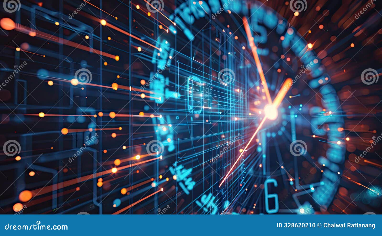 Clock Face with Rapidly Moving Hands and Illuminated Grid Matrix ...