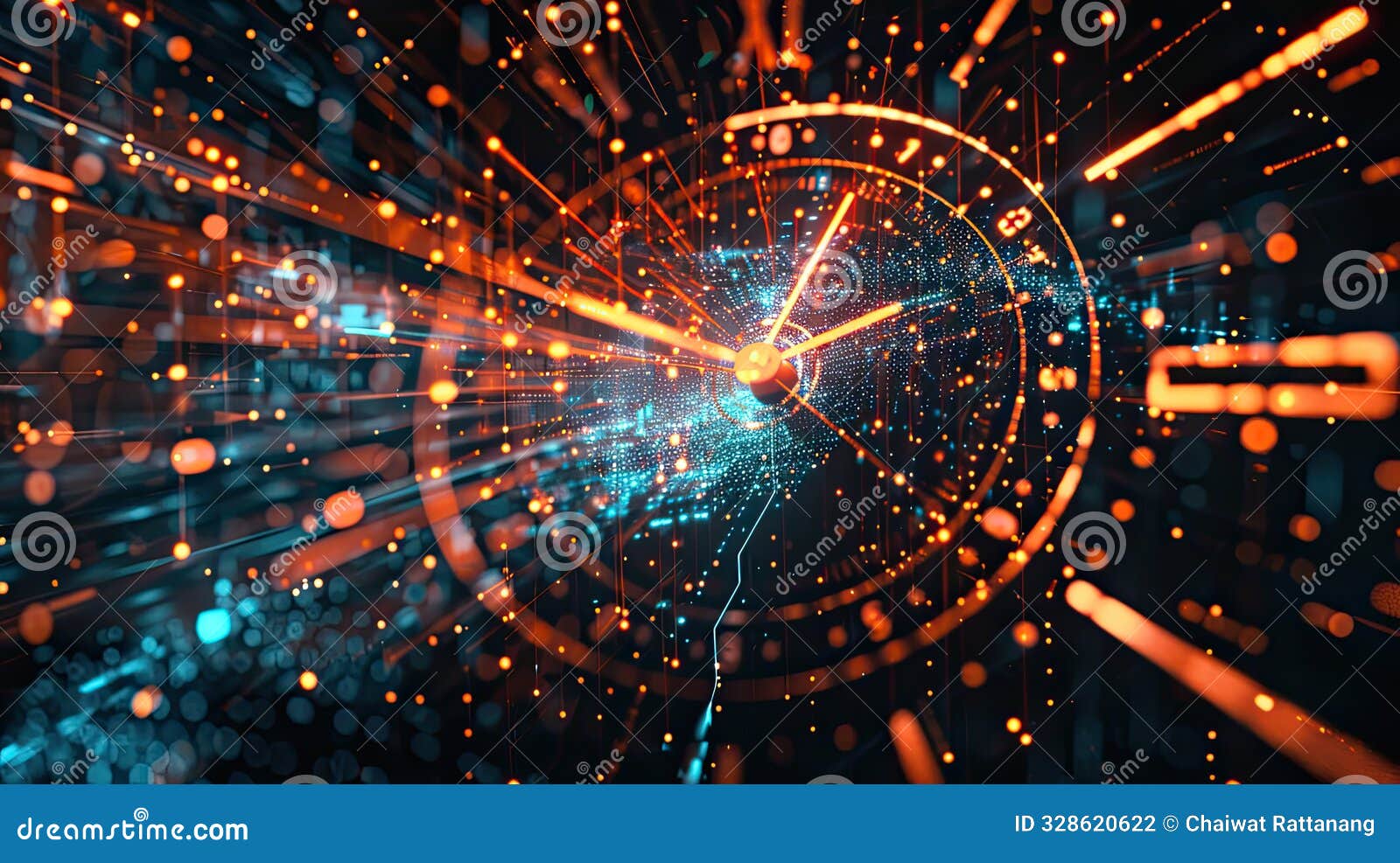 Clock Face with Rapidly Moving Hands and Illuminated Grid Matrix ...