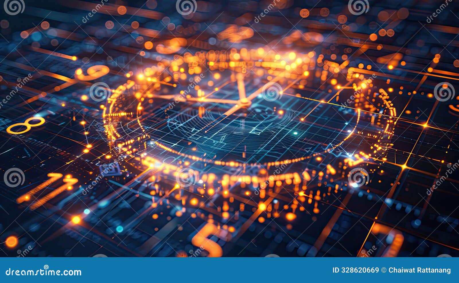 Clock Face with Rapidly Moving Hands and Illuminated Grid Matrix ...