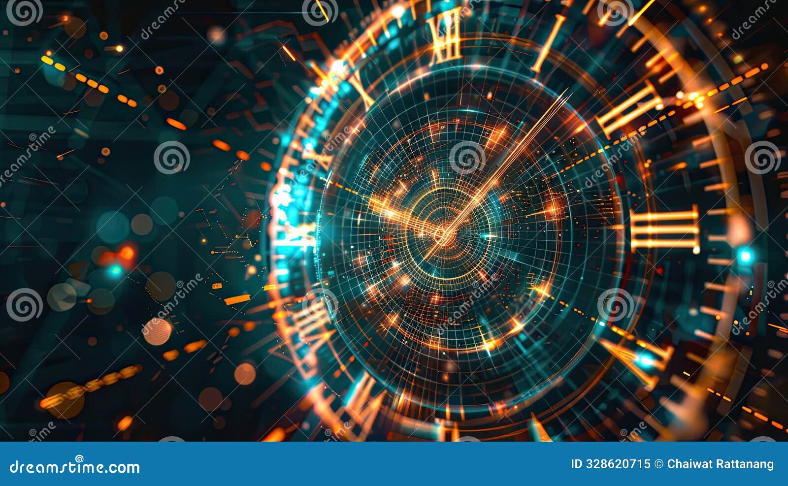 Clock Face with Rapidly Moving Hands and Illuminated Grid Matrix ...