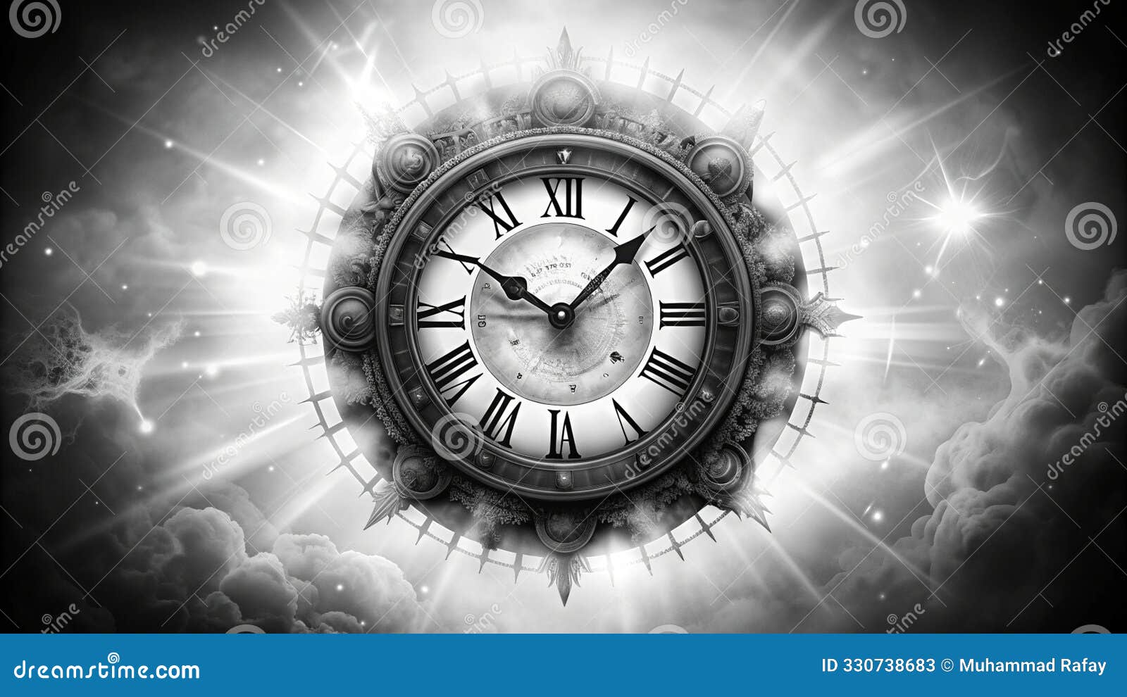 Clock Face Surrounded by Light Beams Stock Image - Image of generative ...
