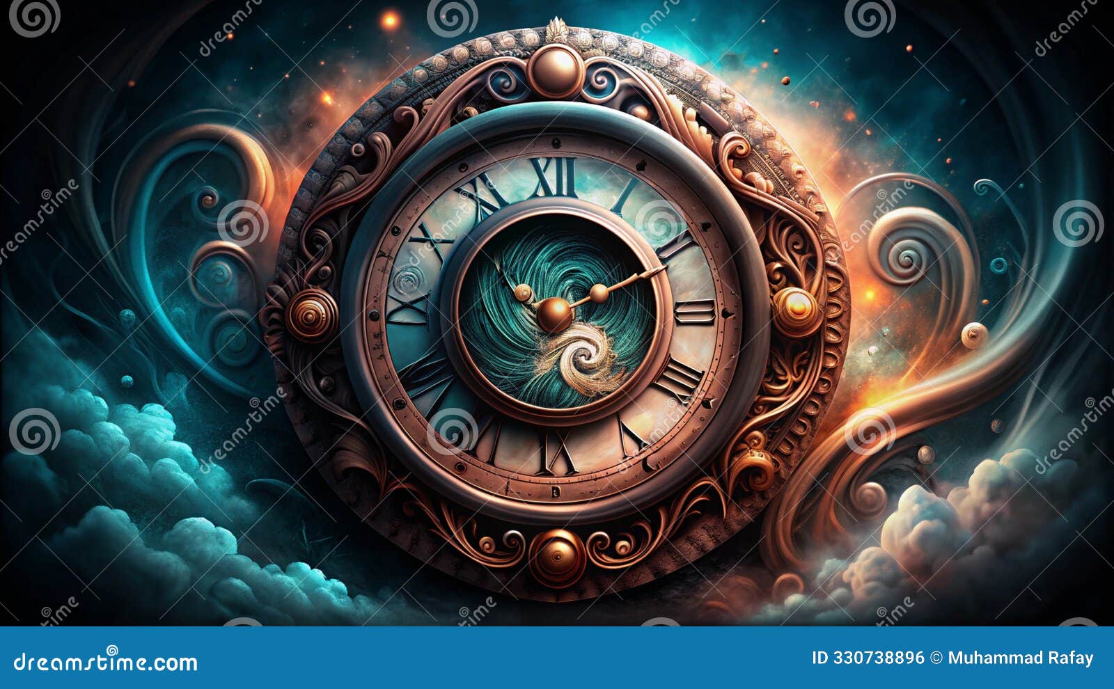 Clock Face with Swirling Numbers, Time Concept Stock Illustration ...