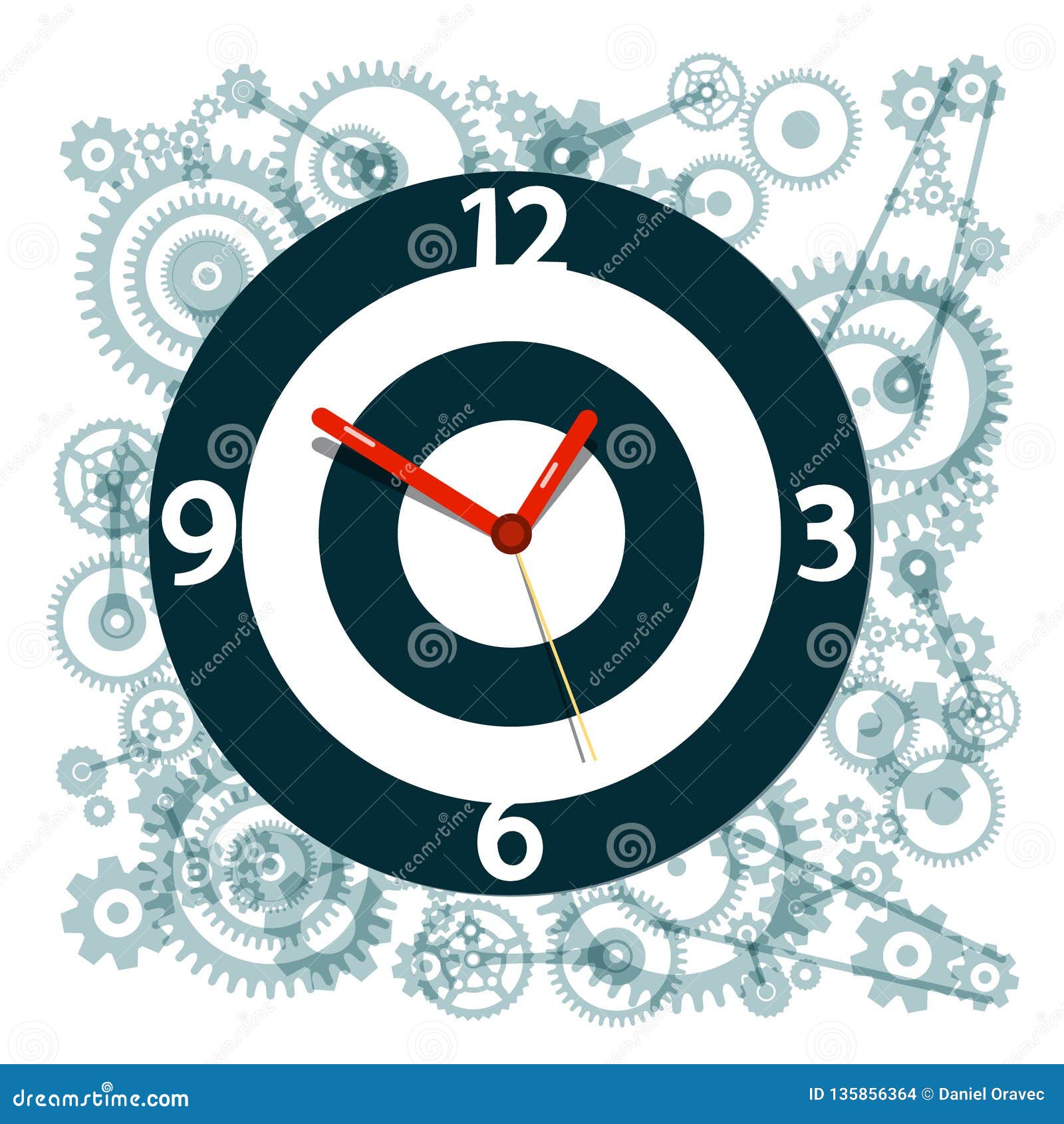 Clock Face Symbol with Cogs on Background Stock Vector - Illustration ...