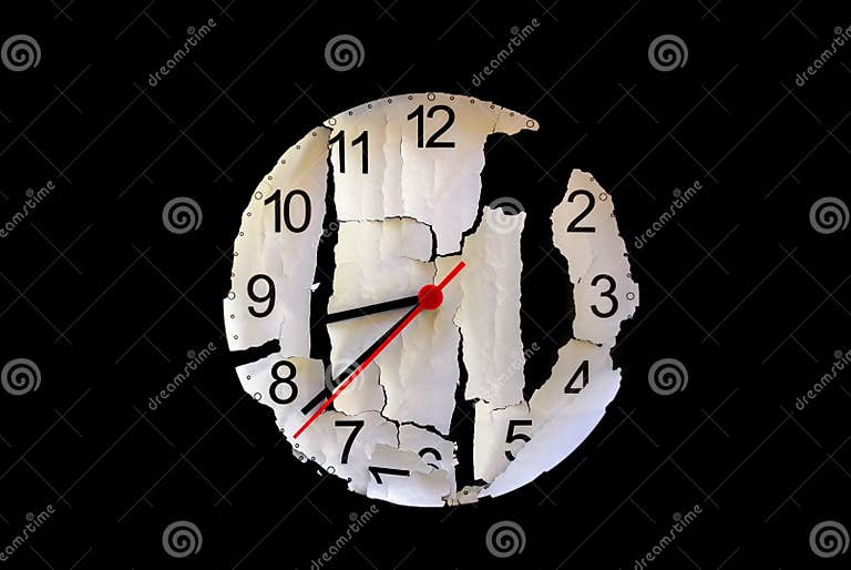 Clock Face, Touched by Time on a Black Background Stock Photo - Image ...