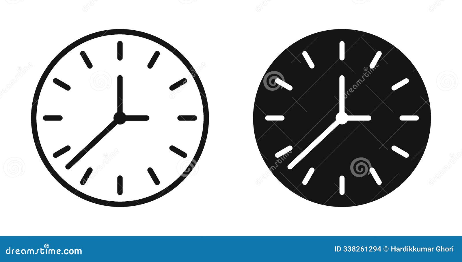 Clock Face Vector Icon Set in Black and White Outlines Stock Vector ...