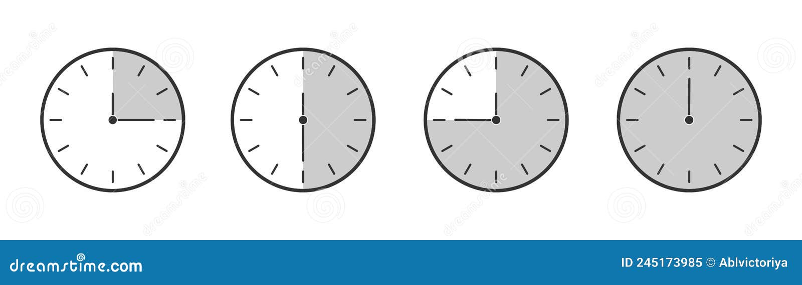 Clock Faces with 15, 30, 45 Minute and Full Hour Time Interval. Dial ...