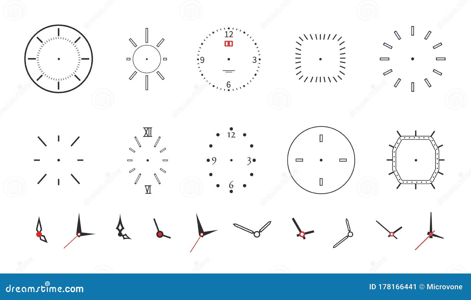 Clock Faces. Modern Wall Watch Face Design. Isolated Dials with Needles ...