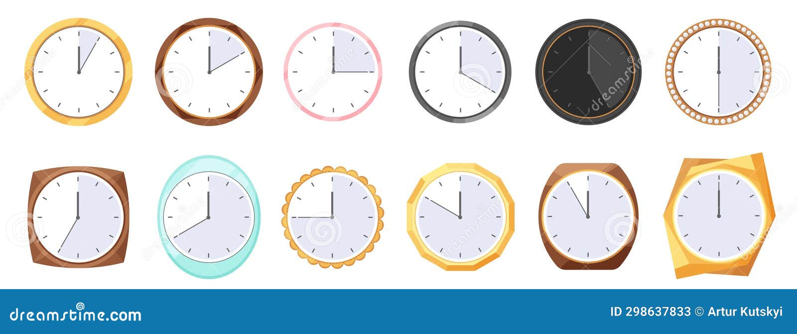 Clock Faces Set, Wall Kitchen or Office Clocks of Different Shapes and ...