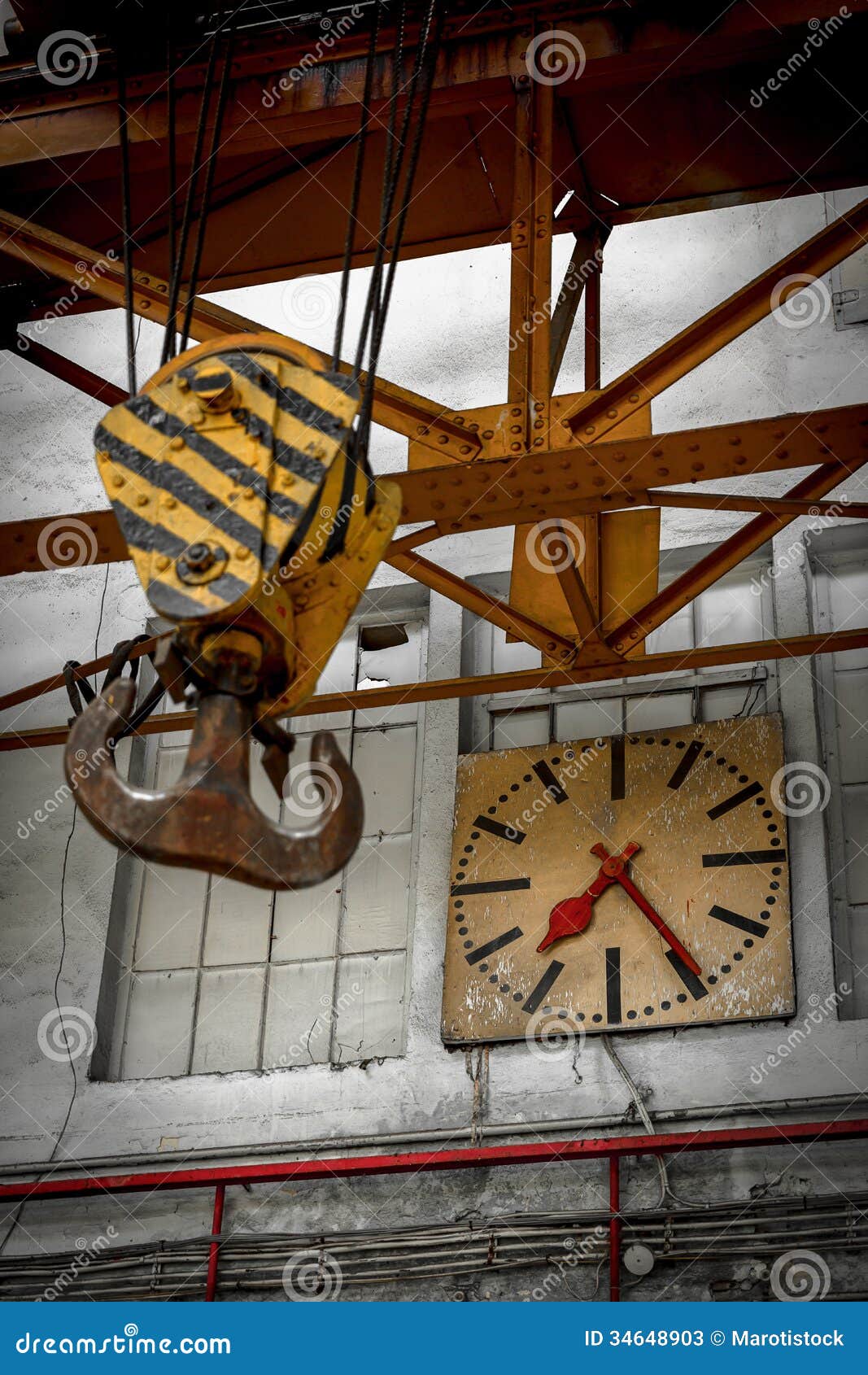 Clock in a factory stock image. Image of winch, crane - 34648903