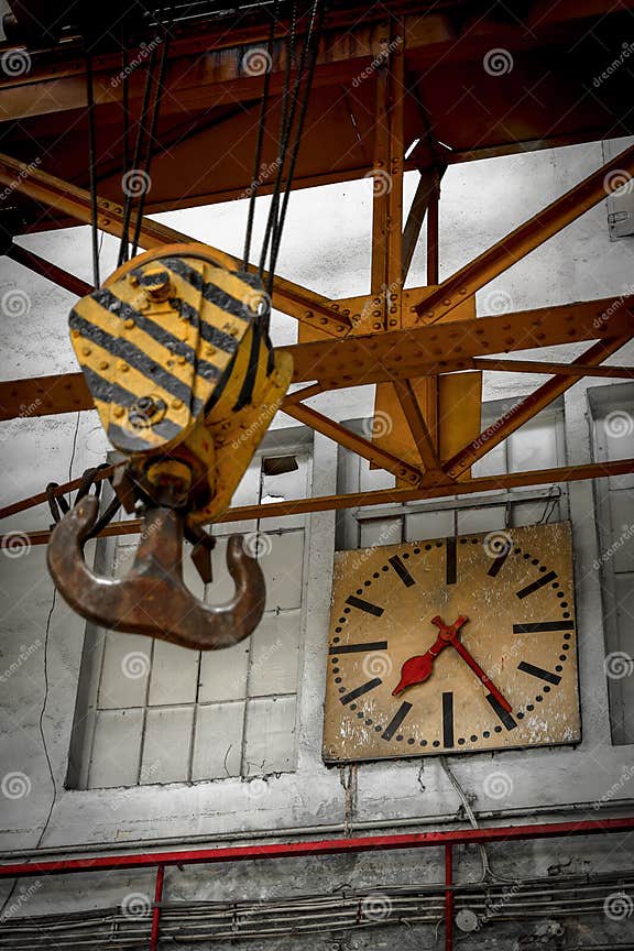 Clock in a factory stock image. Image of winch, crane - 34648903
