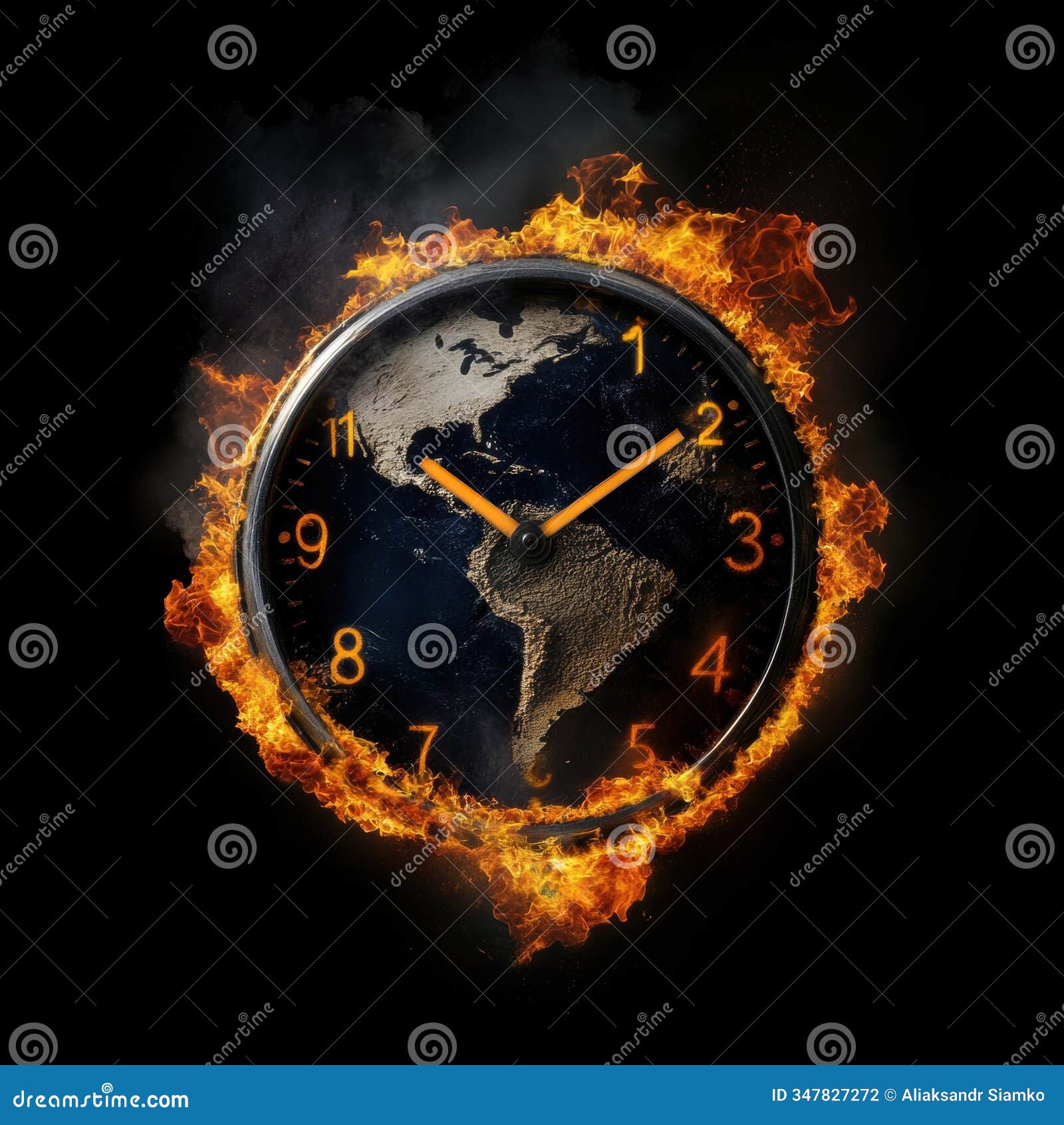 Clock with a Fiery Outer Ring Surrounds the Earth Image Stock ...