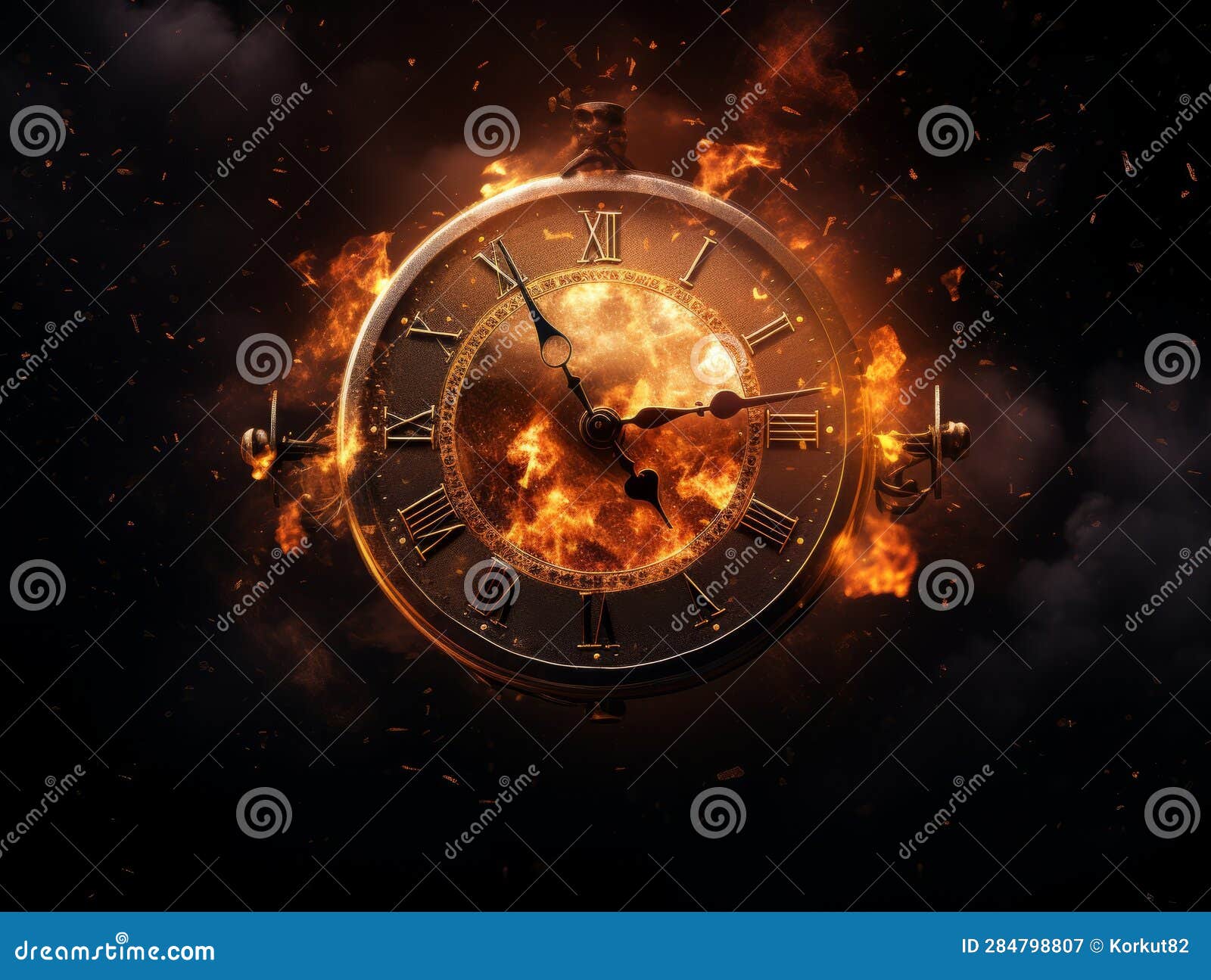 Clock on fire background. stock illustration. Illustration of ...
