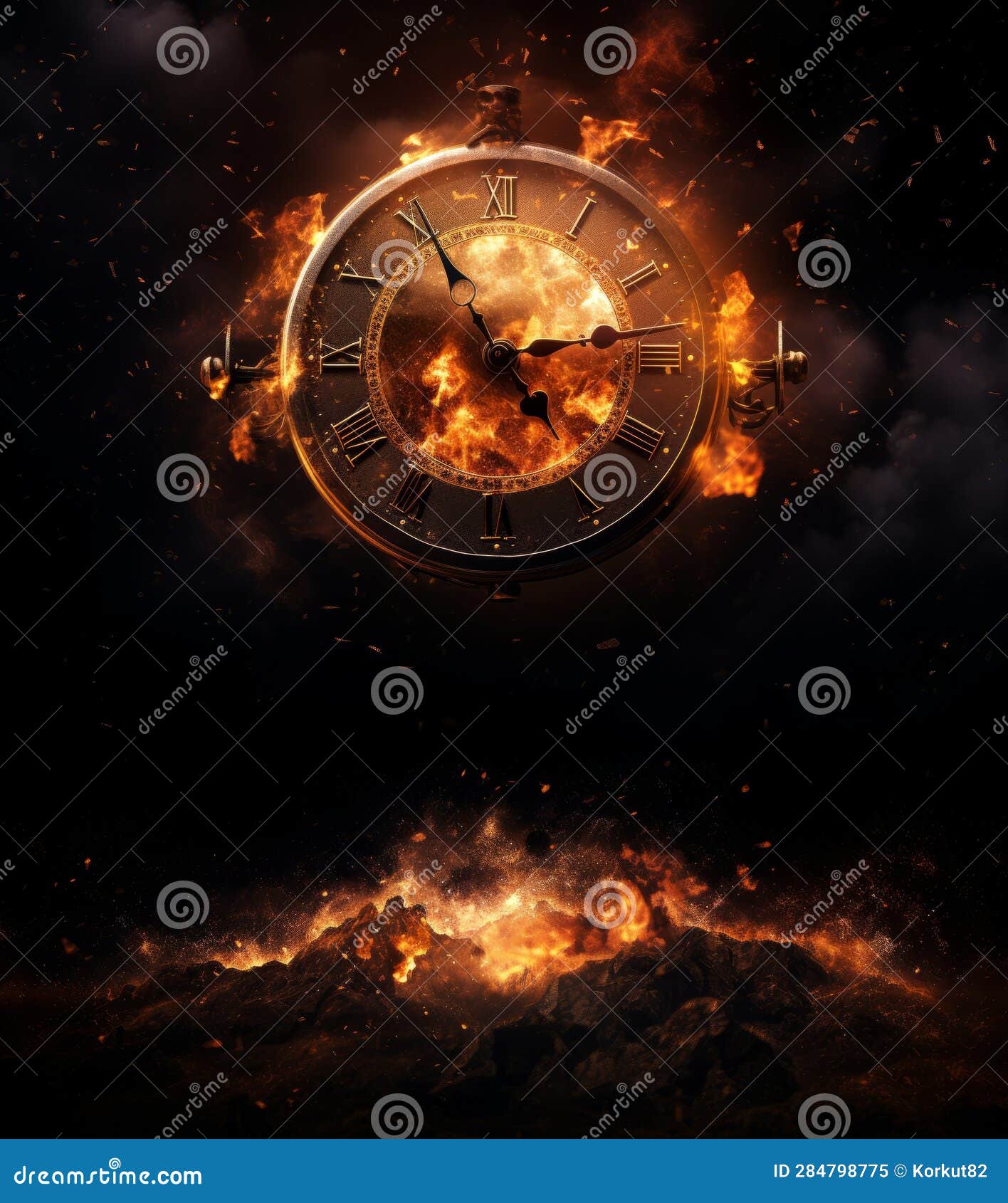 Clock on fire background. stock illustration. Illustration of earth ...