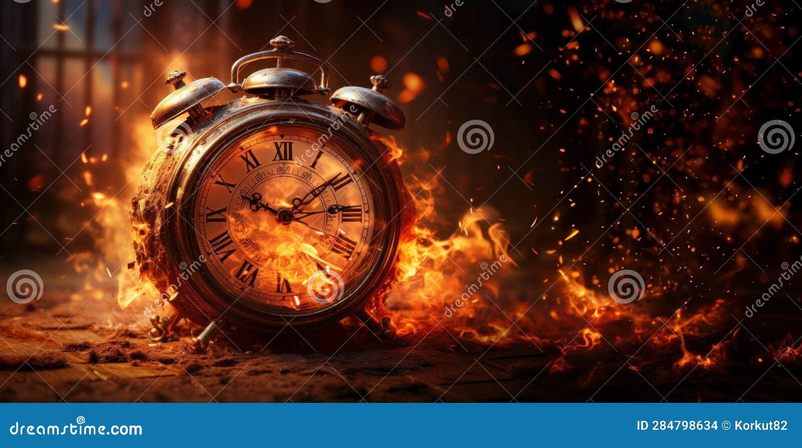 Clock on fire background. stock illustration. Illustration of earth ...