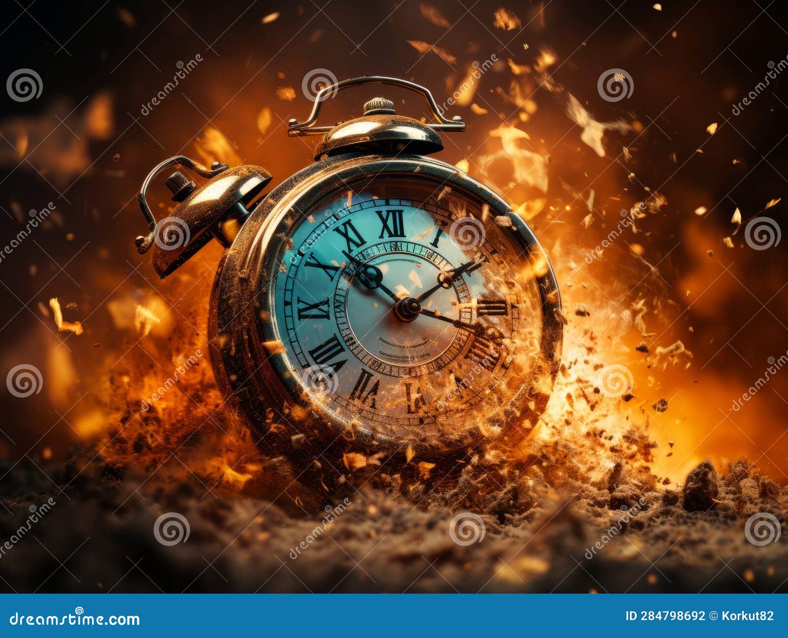 Clock on fire background. stock illustration. Illustration of flame ...