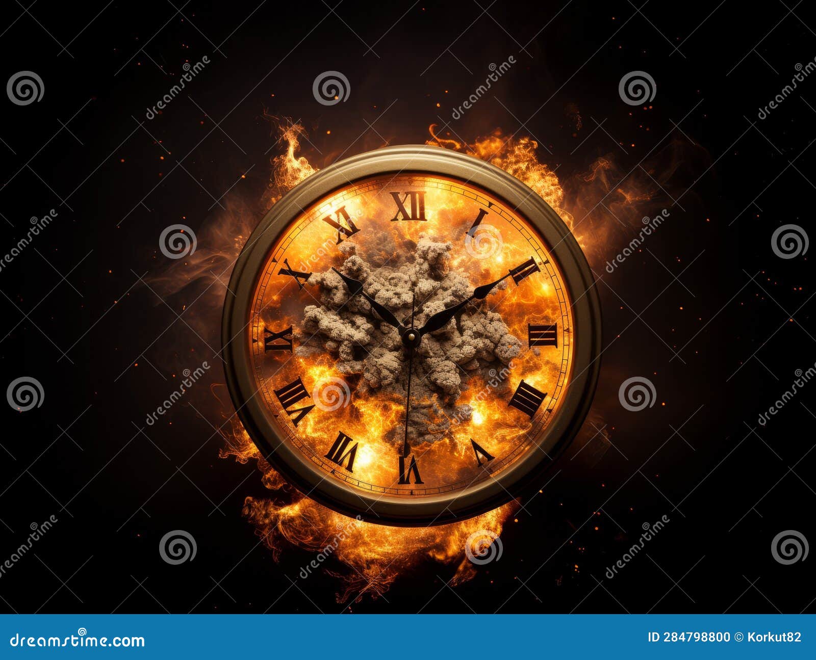 Clock on fire background. stock illustration. Illustration of second ...