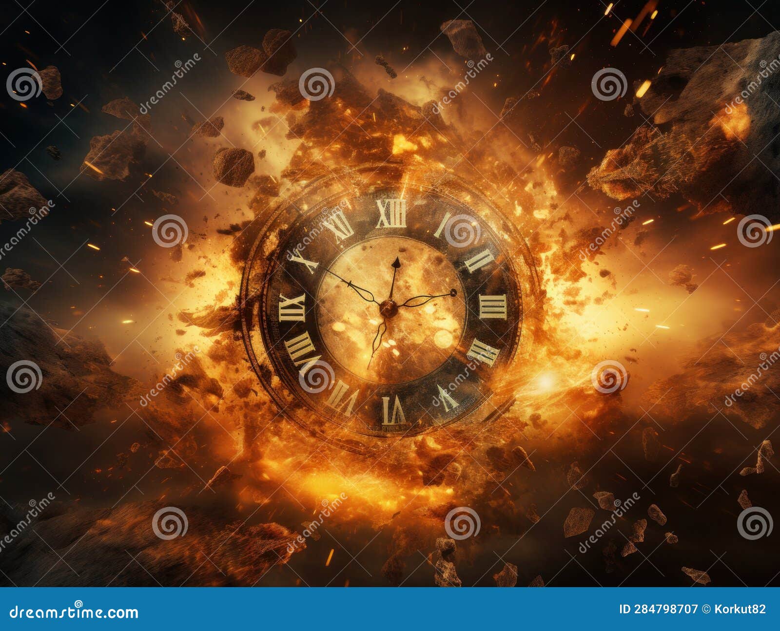 Clock on fire background. stock illustration. Illustration of star ...