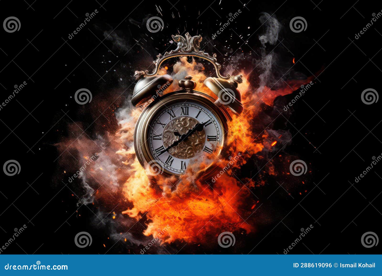A Clock on Fire on a Black Background, Created by Generative AI Stock ...